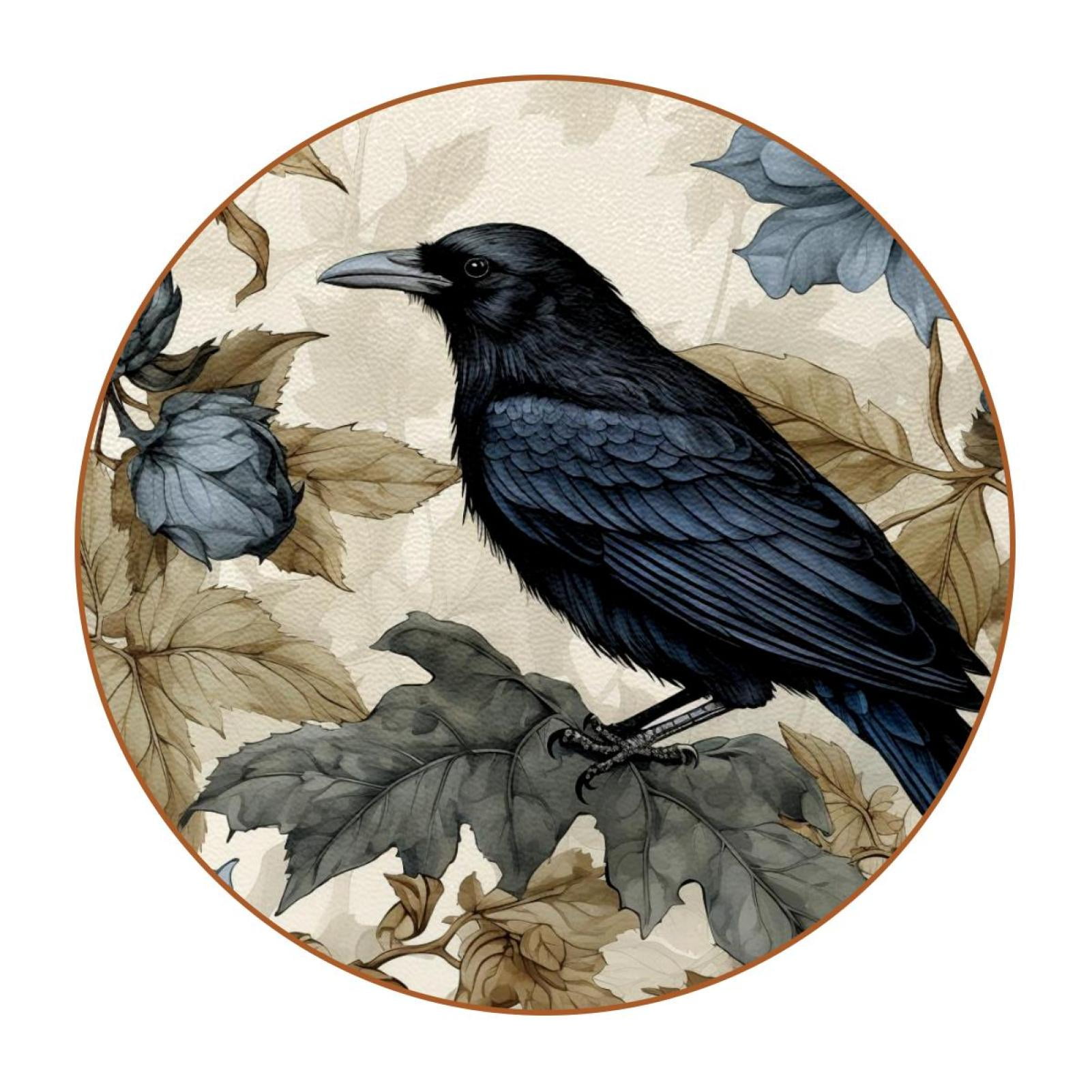 Crow Set of 6 Round Coasters, Microfiber Leather Drink Coasters, 11x11 ...