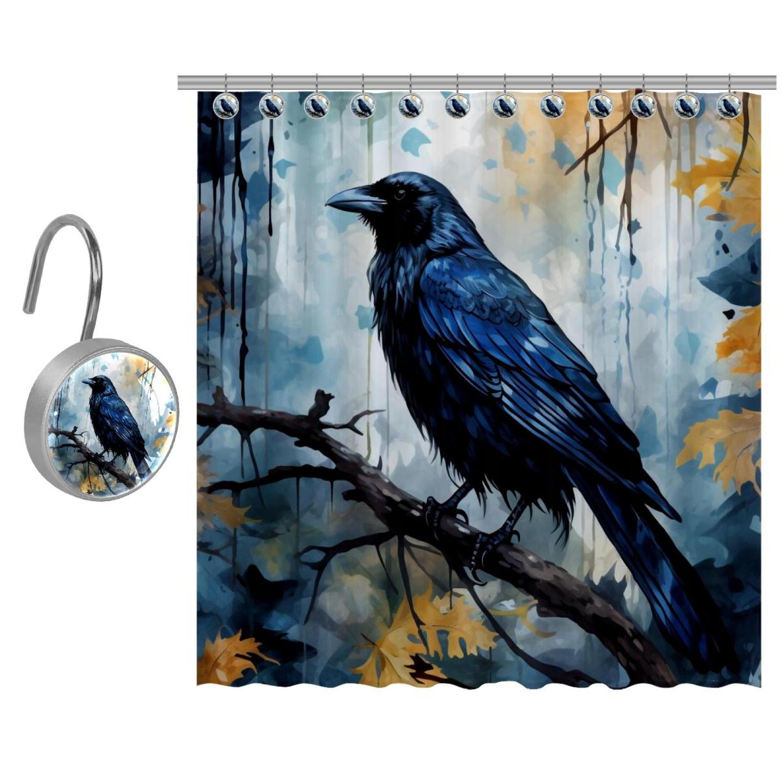 Crow Shower Curtain, Cloth Fabric Bathroom Decor Set with Hooks ...