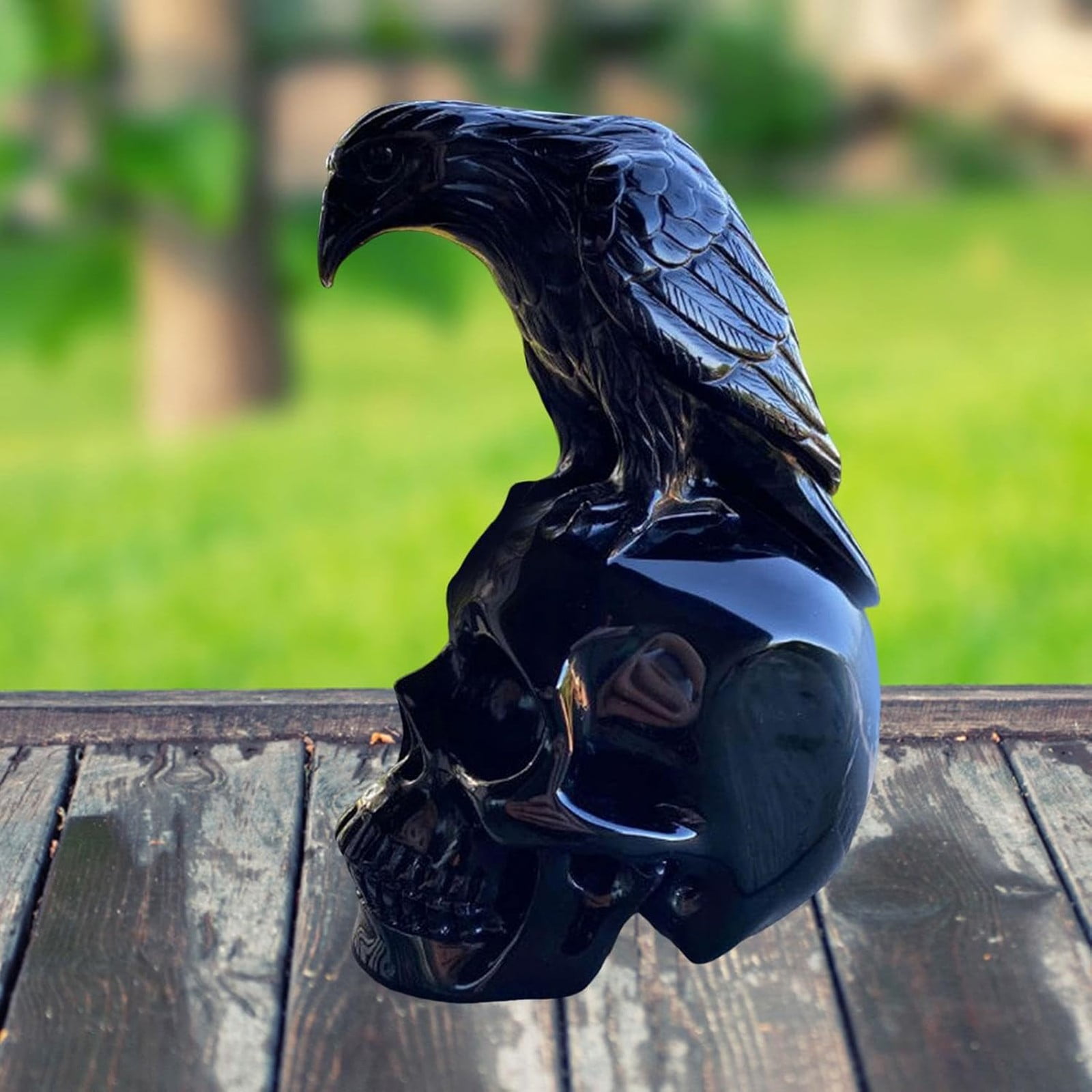 Crow on Skeleton Sculpture Resin Black Bird Perching on Skeleton Figurine Ossuary Sculpture ...