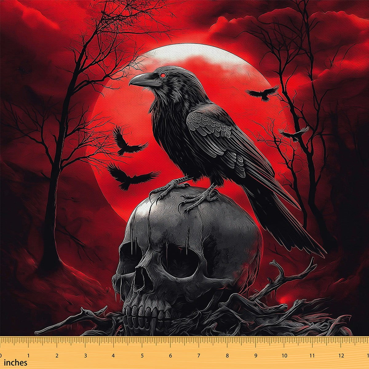 Crow Skeleton Upholstery Fabric,Halloween Gothic's Skull Fabric By The ...