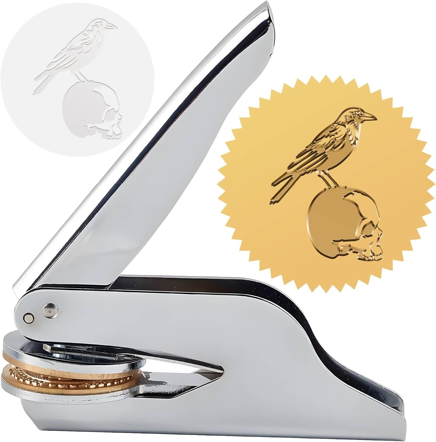Crow Skull Bone Library Embosser Stamp 1.6in Halloween Stainless Steel ...