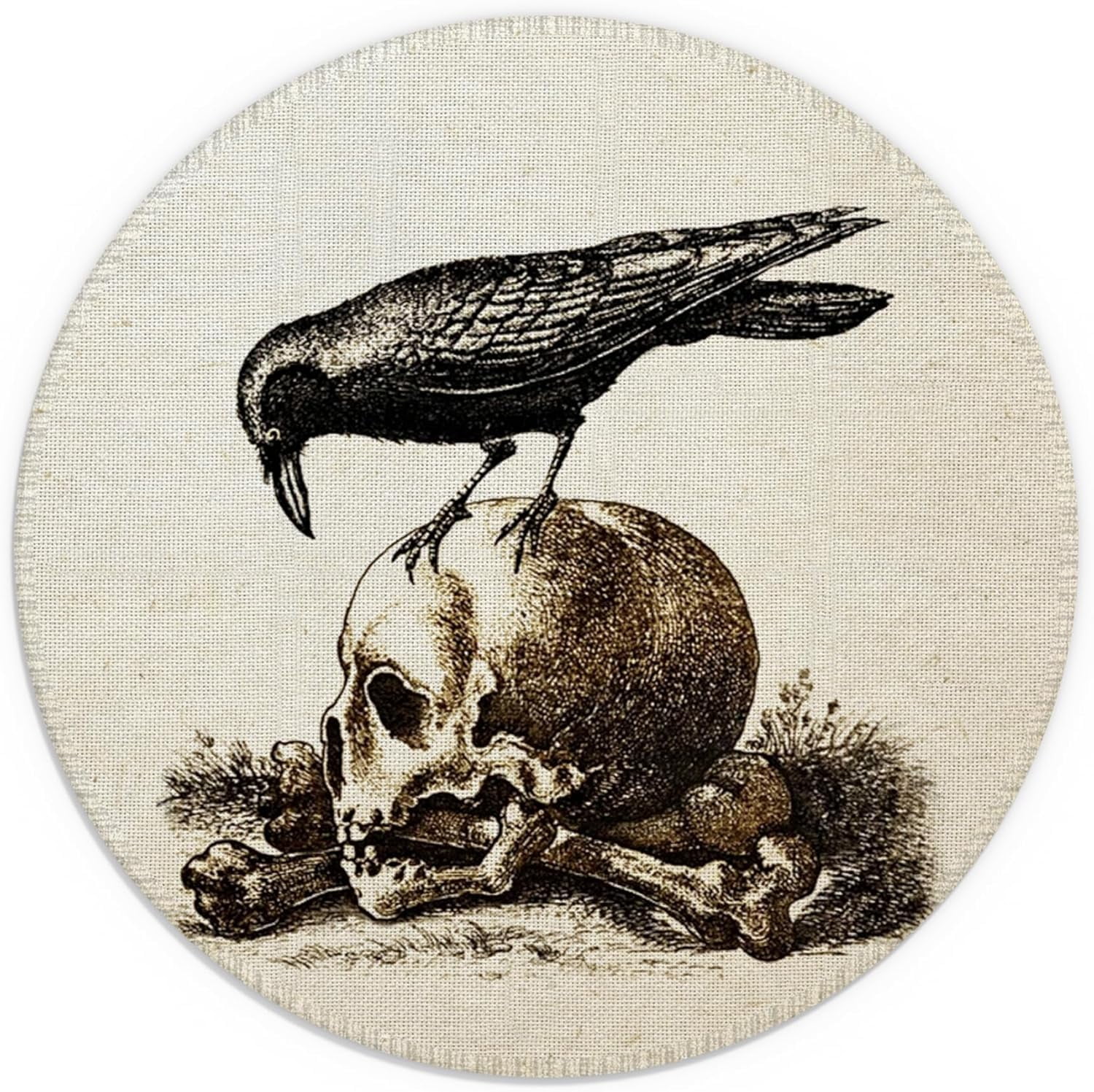 Crow On A Skull Gothic Macabre Art Waterproof Small Round Mouse Pad 7.9 ...