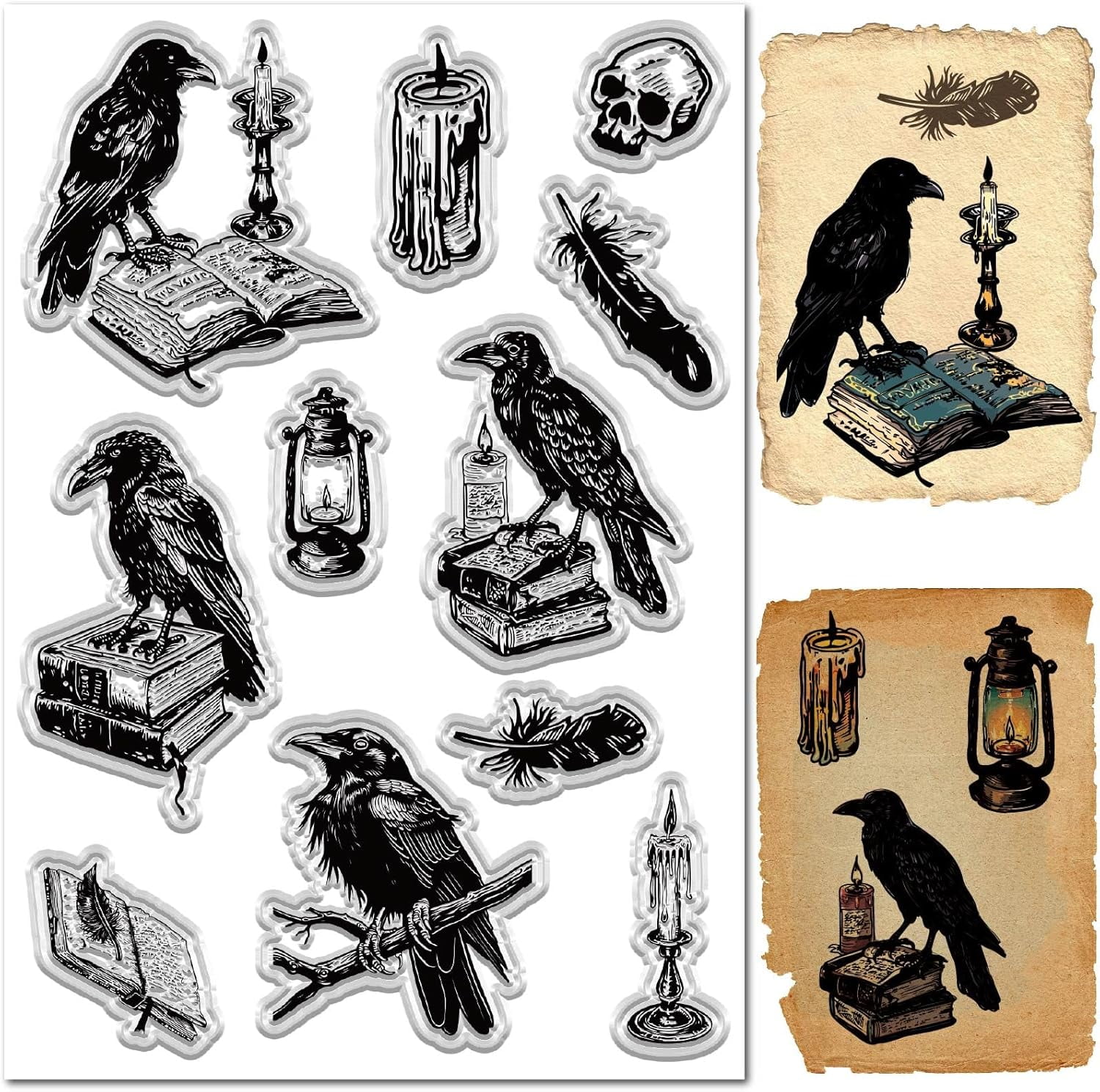 Crow Stamps Raven Light Oil Lamp Book Pattern Retro Clear Decorative ...