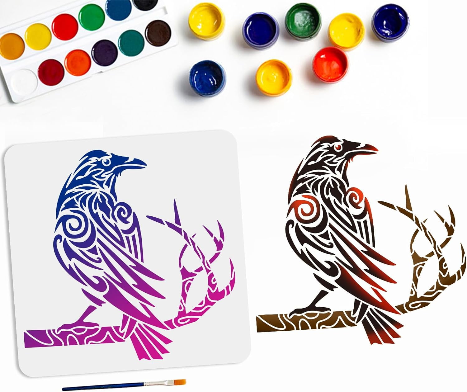 Crow Stencil 11.8×11.8inch Raven Stencil with Paint Brush Birds Raven ...