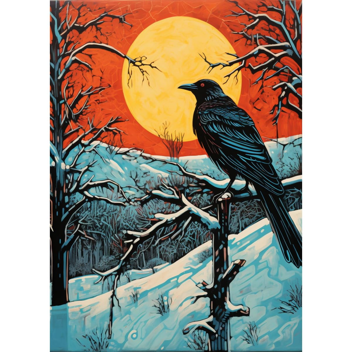 Crow under Sunset on Tree Branch 5D Diamond Art DIY Paint with Full ...