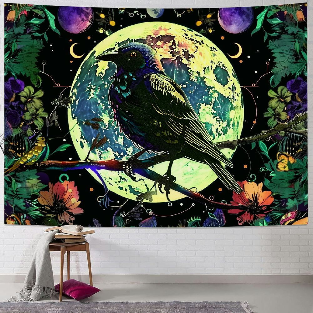 Crow Tapestry Moon Mushroom Tapestries Aesthetic Moth Tapestry Sun Moon ...