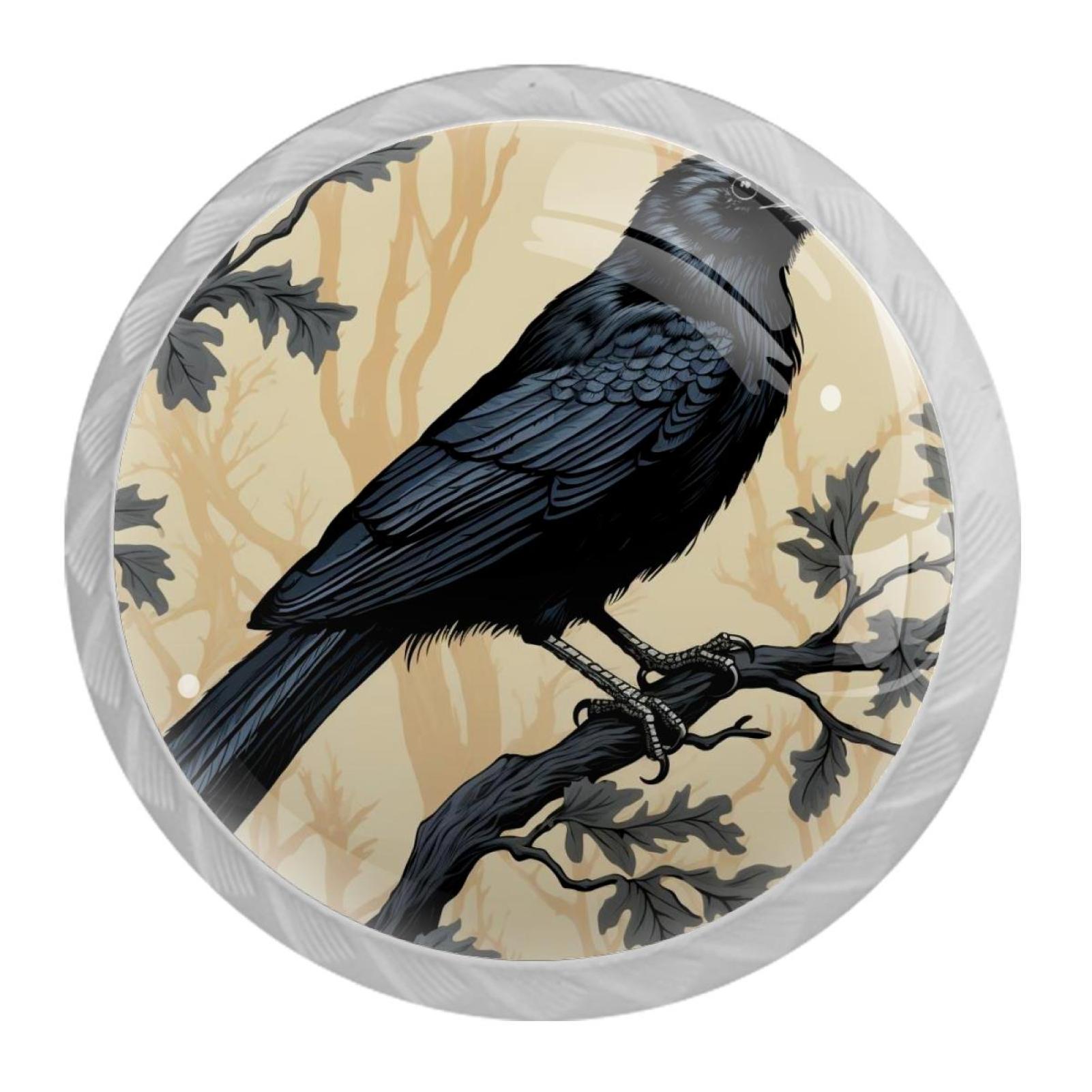 Crow Tree Print Drawer Knobs, 4 Piece Set Decorative Kitchen Knobs ...