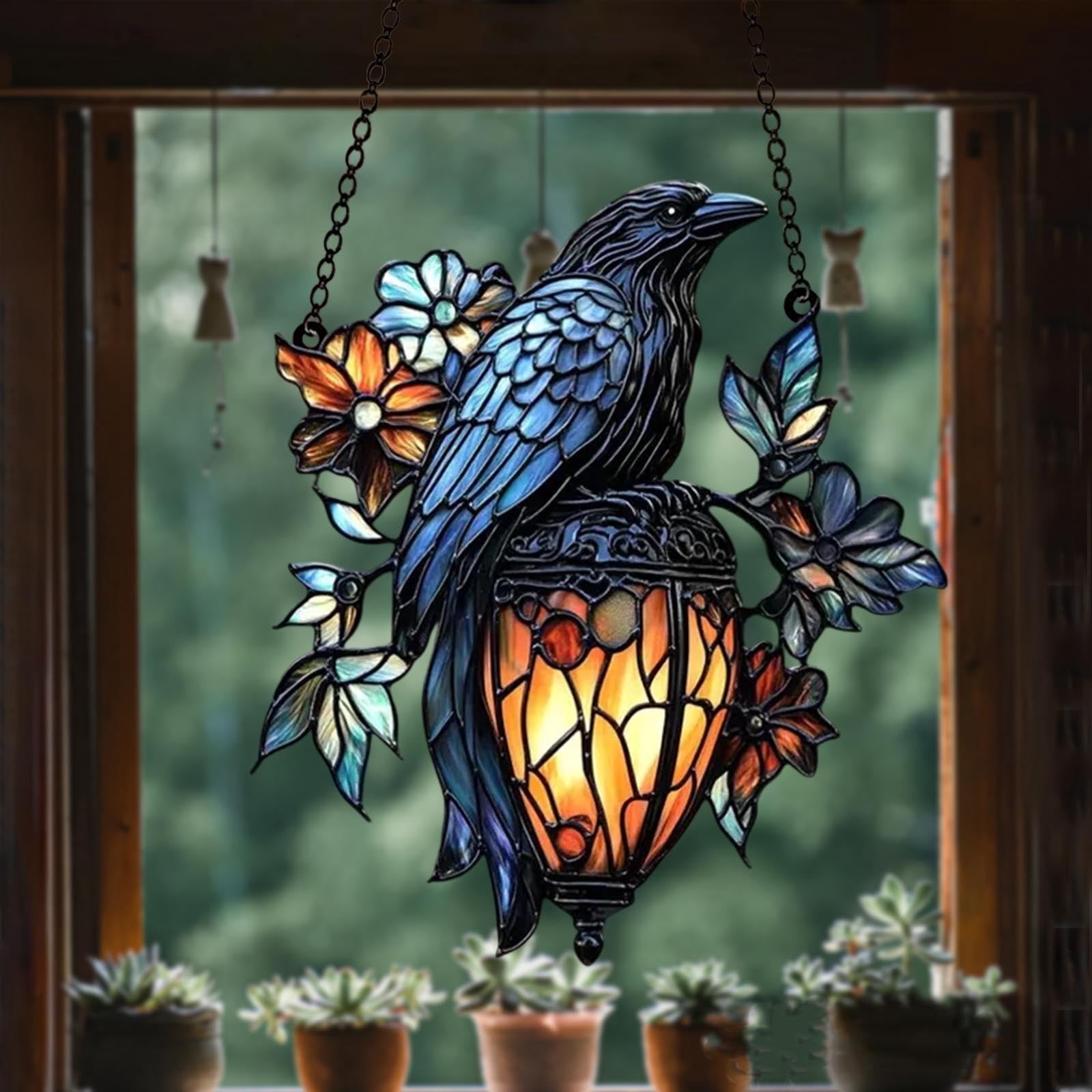 Crow Window Hanging Decor - Crow Sun Catchers Indoor Window for Gothic ...