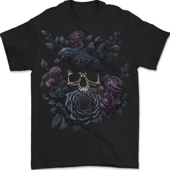 Crow & With Flowers Gothic Goth Raven T-Shirt - Walmart.com