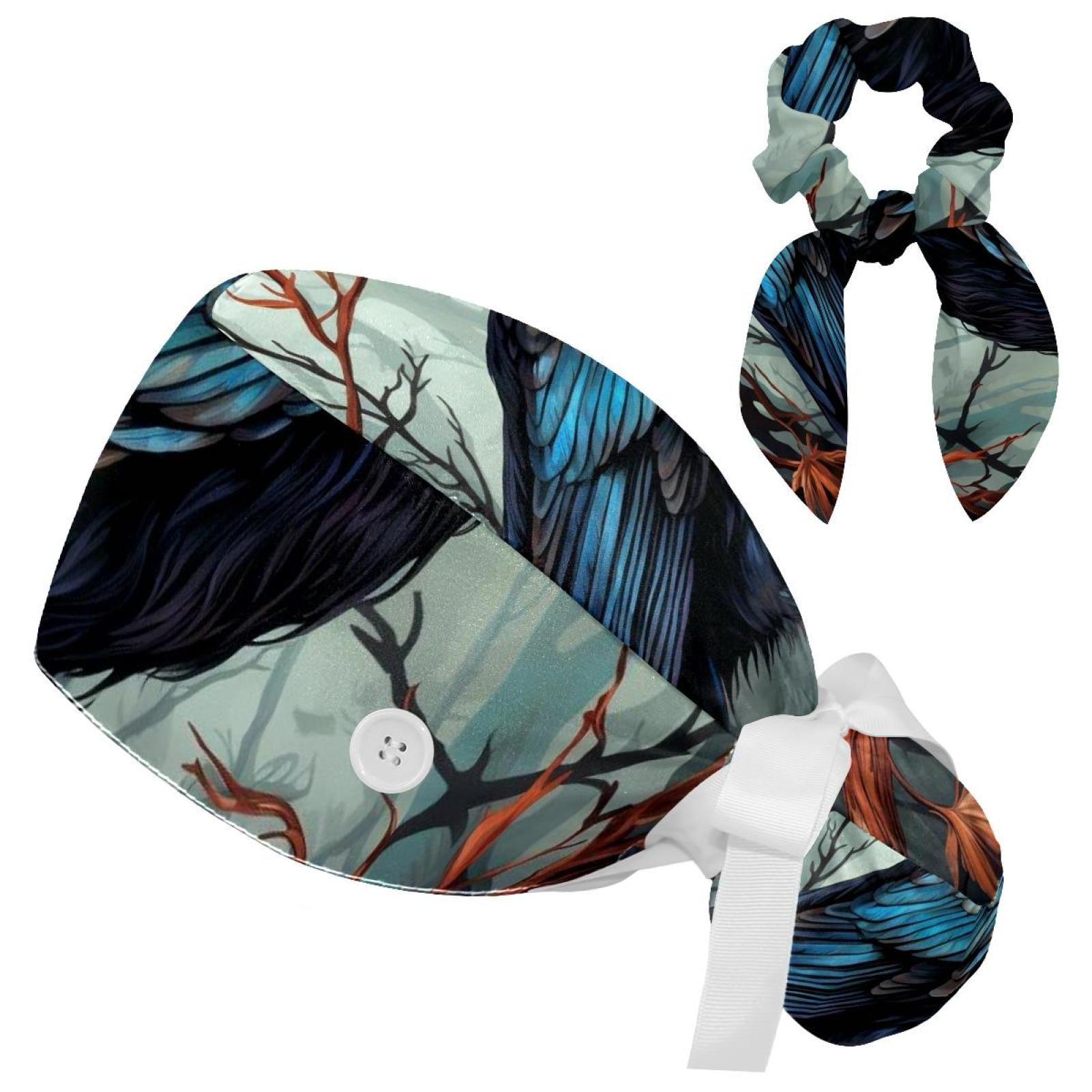 Crow Working Cap with Bow Hair Matching Scrunchy，Adjustable Surgical ...
