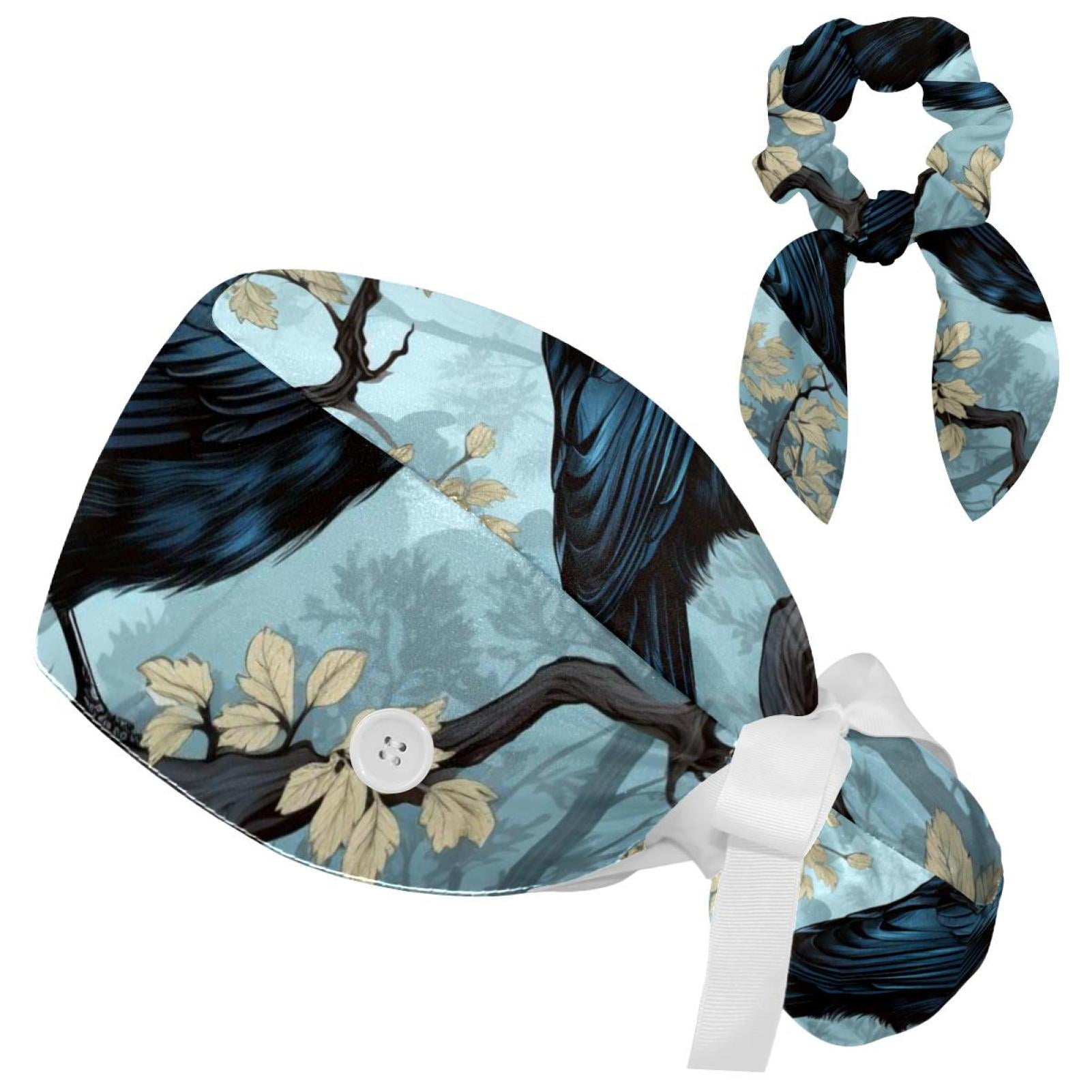 Crow Working Hat Adjustable Scrub Cap with Buttons and Bow Hair ...