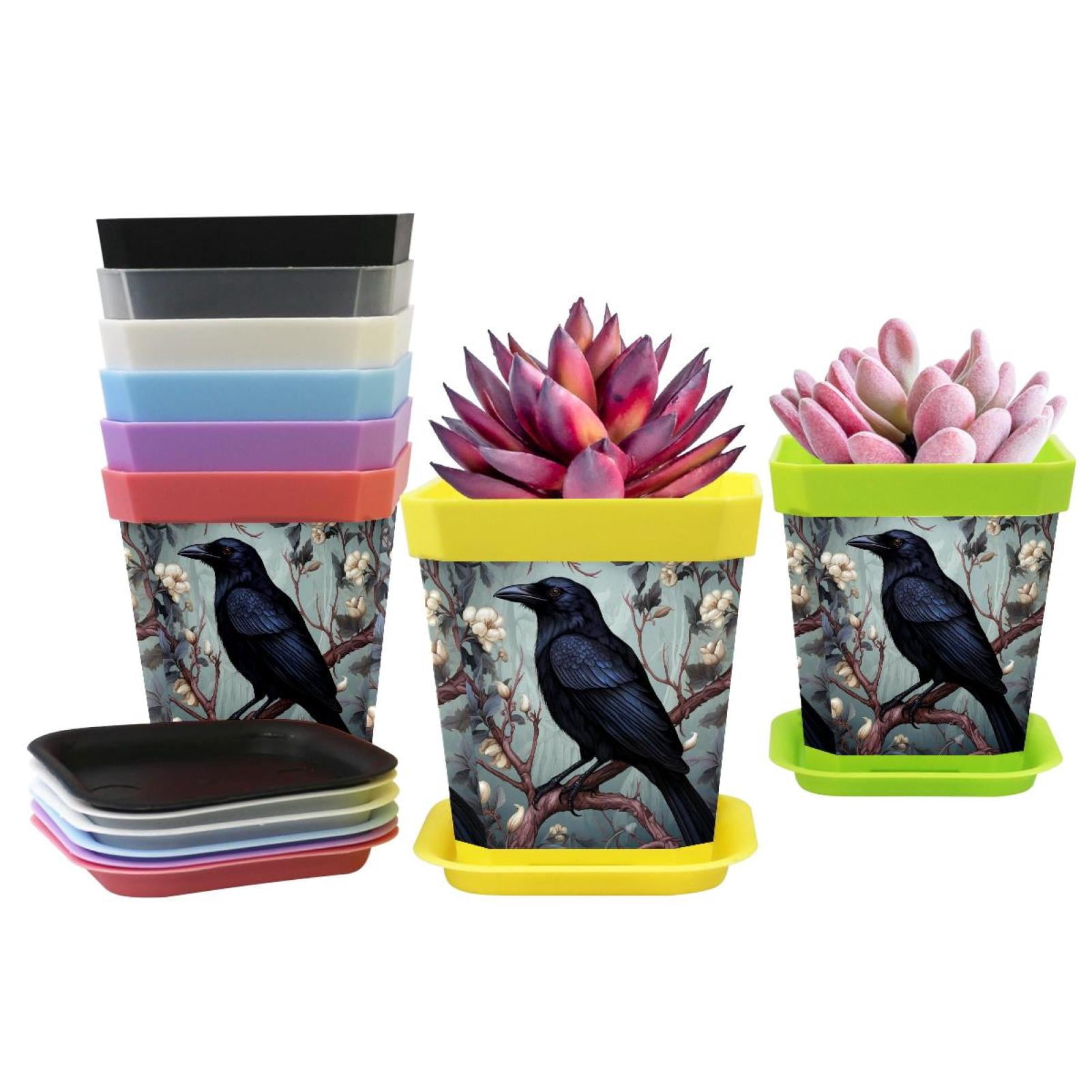 Crow in Tree 8 PCS Plant Pot, Plastic Flower Pots with Drainage Holes ...