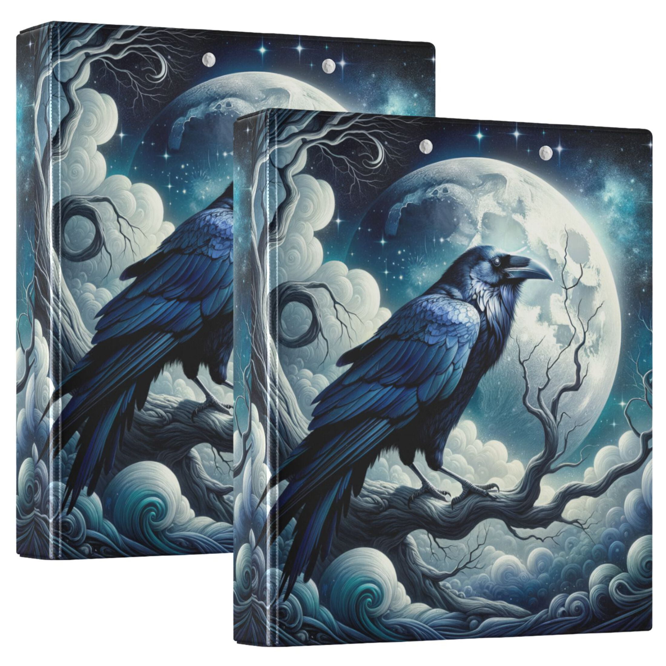 Crow on Branch with Moon Hardcover 3 Ring Binder 1.5” Round Rings ...