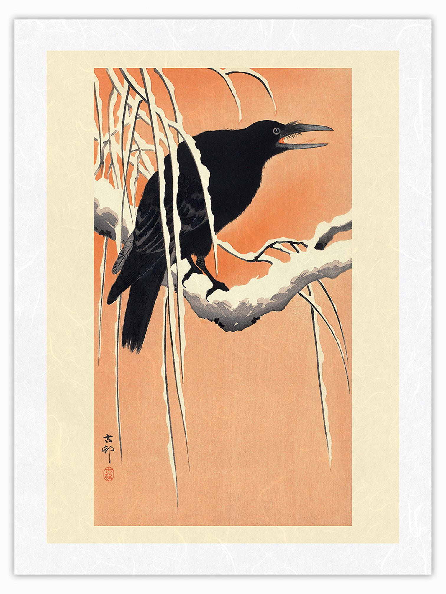 Crow on Snowy Branch - Vintage Japanese Woodblock Print by Ohara Koson ...