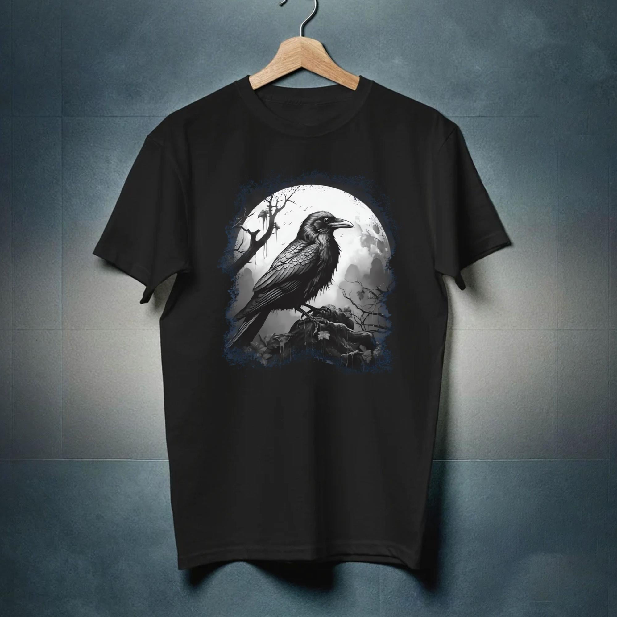 Crow with Moon Shirt, Pagan Clothing Bird Shirt, Crow Raven Gothic T ...