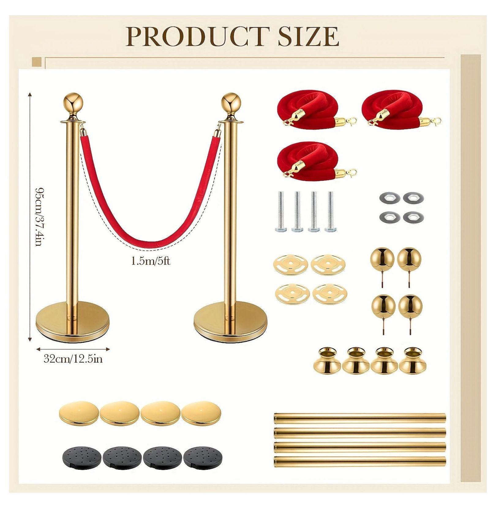 Crowd Control Barriers 7-Piece Set - Stanchions & Red Rope - Stainless ...