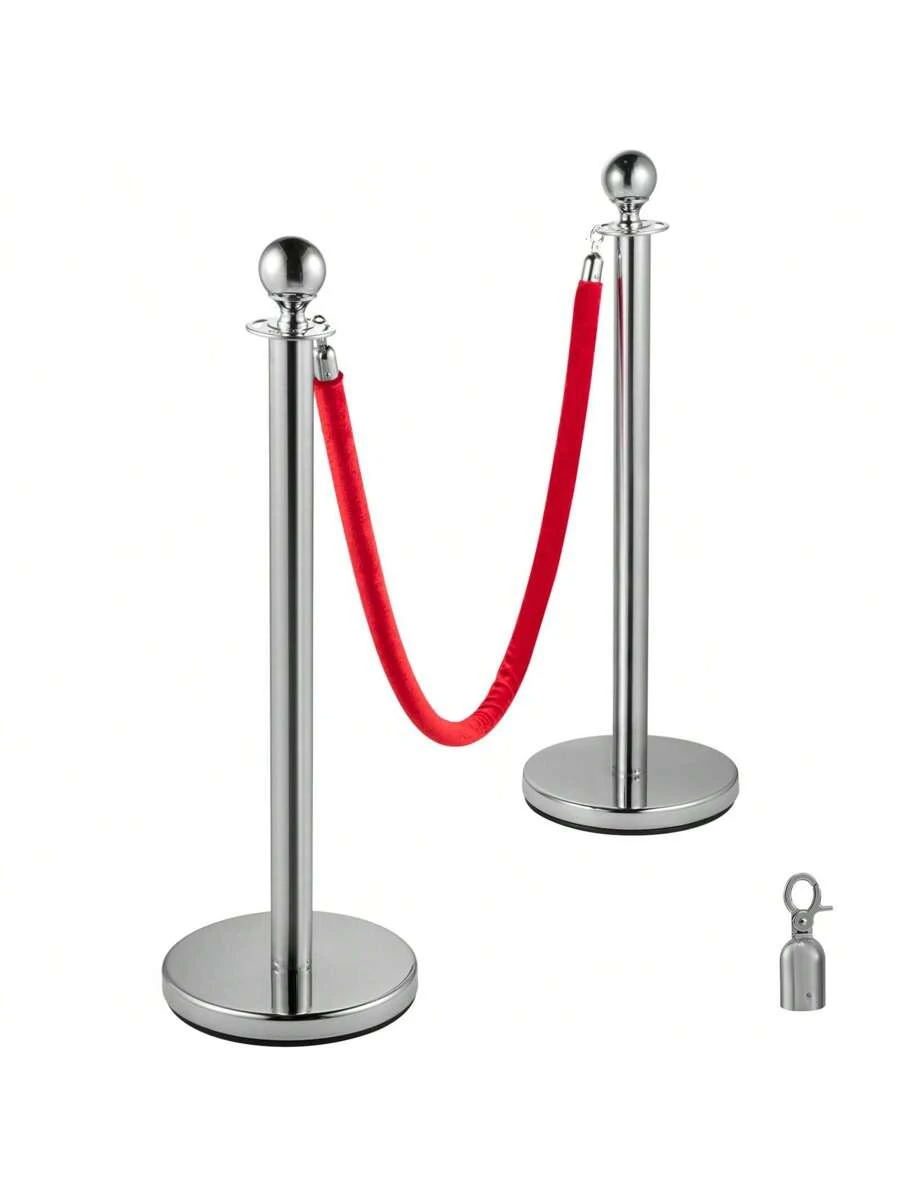 Crowd Control Stanchions (2/4/6-Piece Sets) - Silver/Black with 5ft Red ...