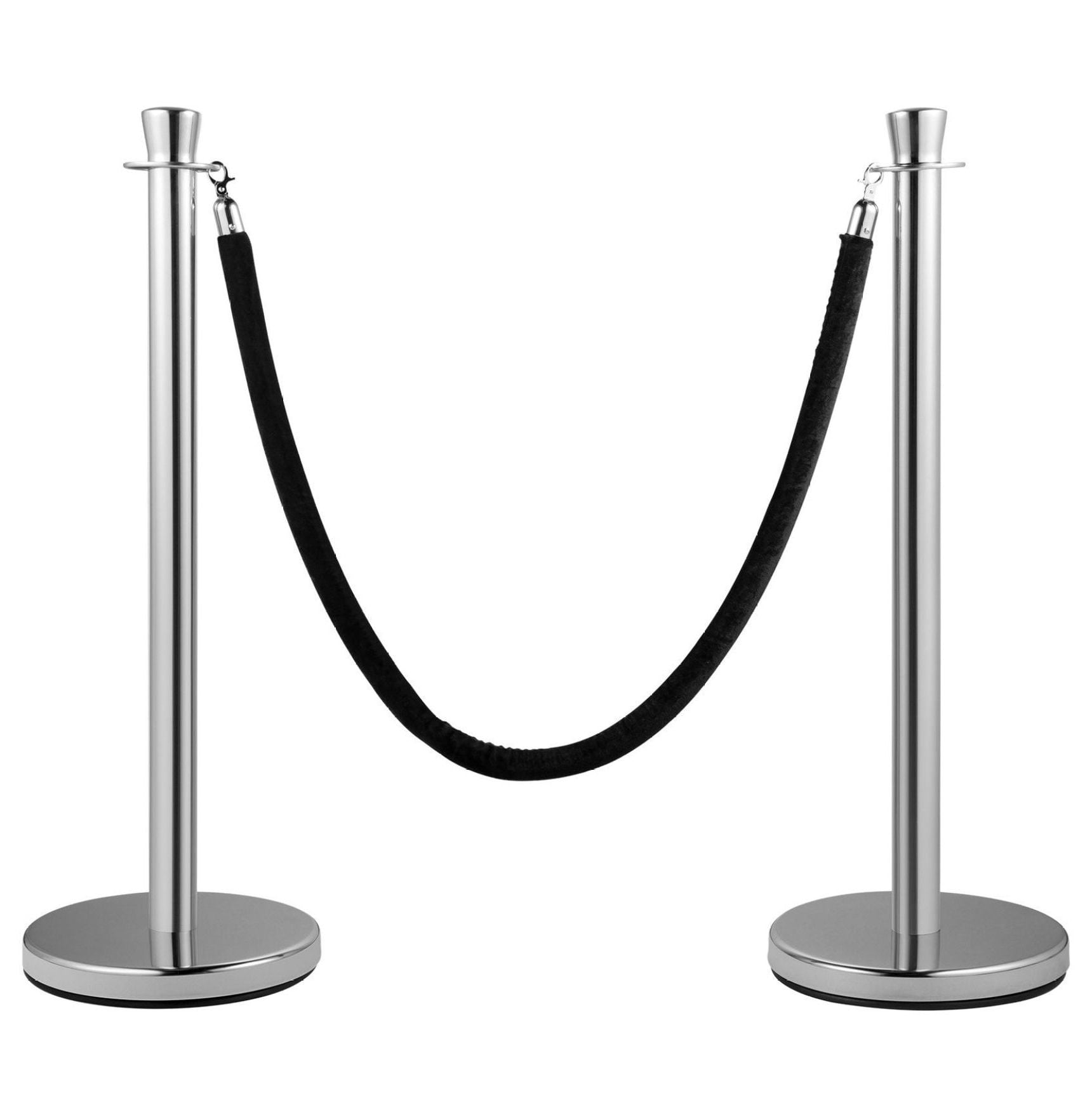 Crowd Control Stanchions 2-Pack, Black Velvet Rope, Silver Stainless ...
