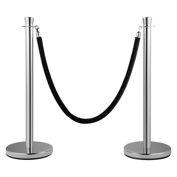 Crowd Control Stanchions 2-Pack, Silver, with 5ft Velvet Ropes - Stainless Steel Barrier for ...