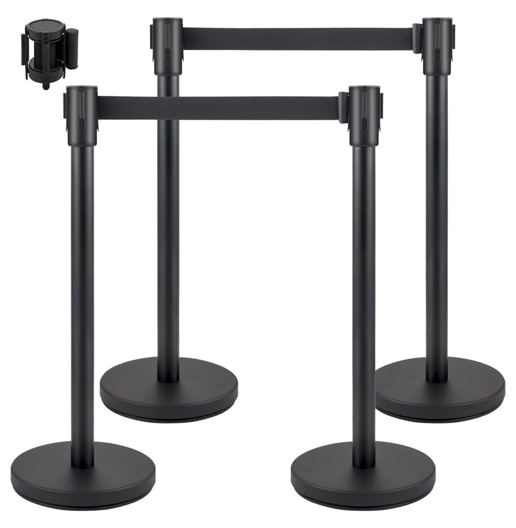 Crowd Control Stanchions 4-Pack, 6.6ft Retractable Belt, Black Steel ...