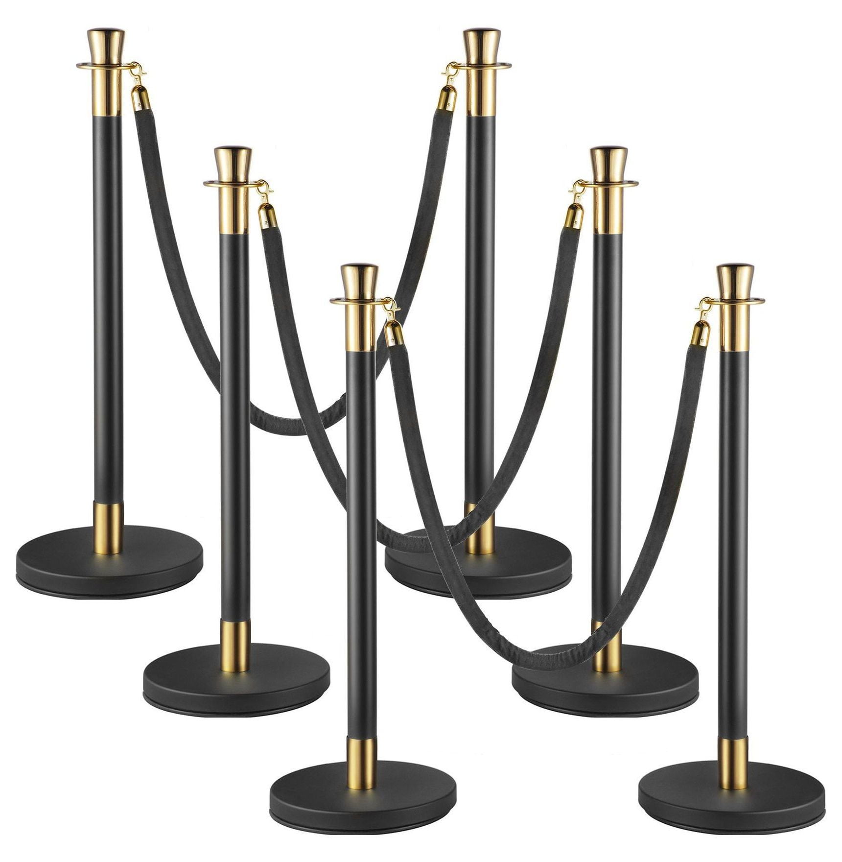 Crowd Control Stanchions 6-Pack, Black Velvet Rope, Retractable Belt ...