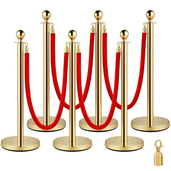 Crowd Control Stanchions 6-Pack, Silver/Gold Posts with Velvet Ropes ...