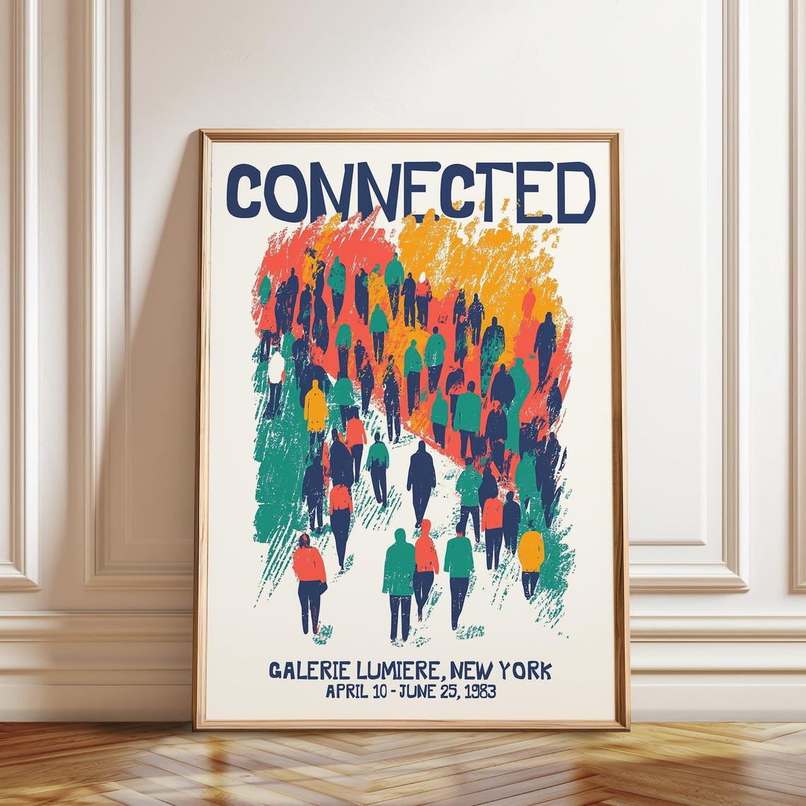 Crowd Illustration Art Print - Connected Community Modern Wall Art New ...