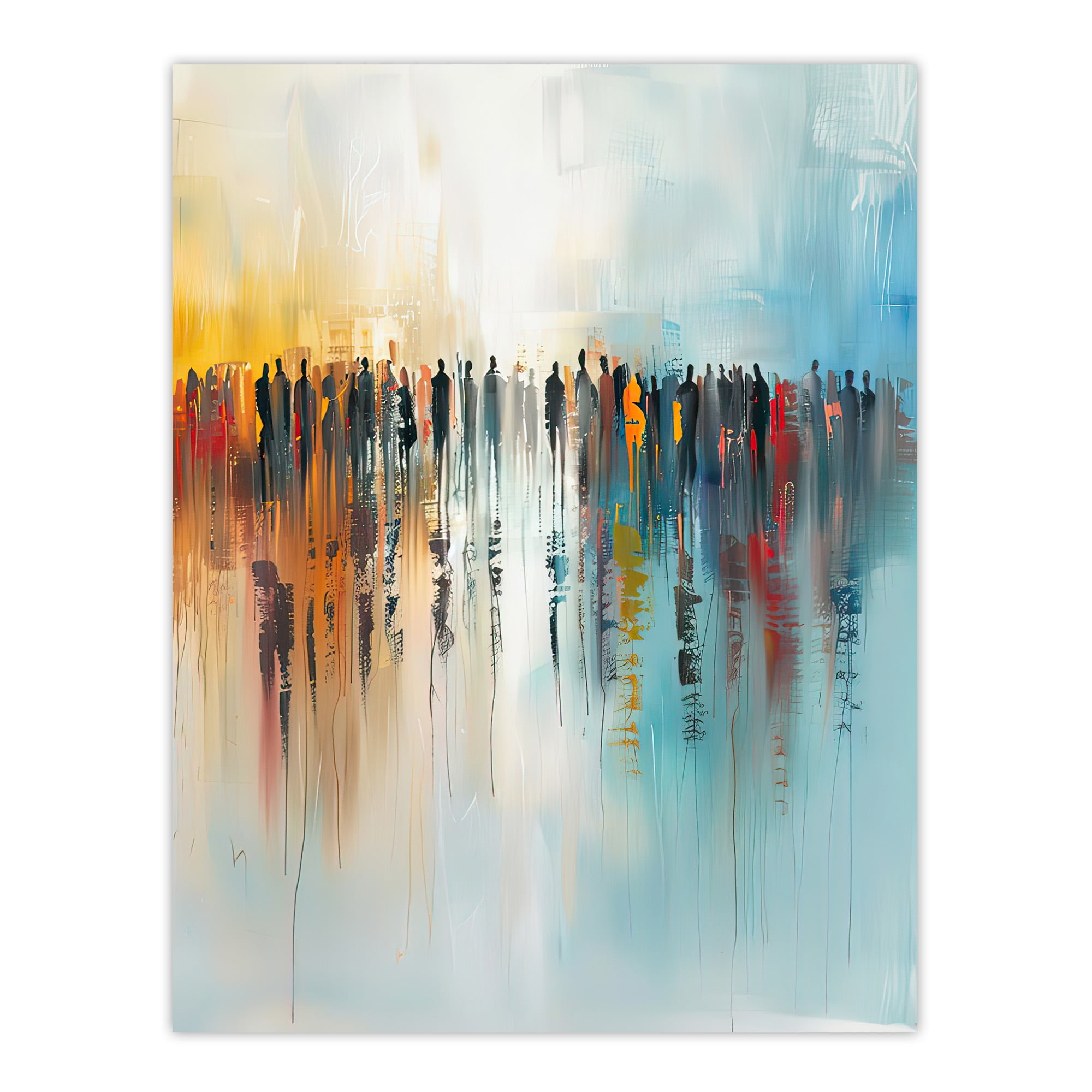 Crowd of People Colourful Misty Abstract Painting Living Room Extra ...