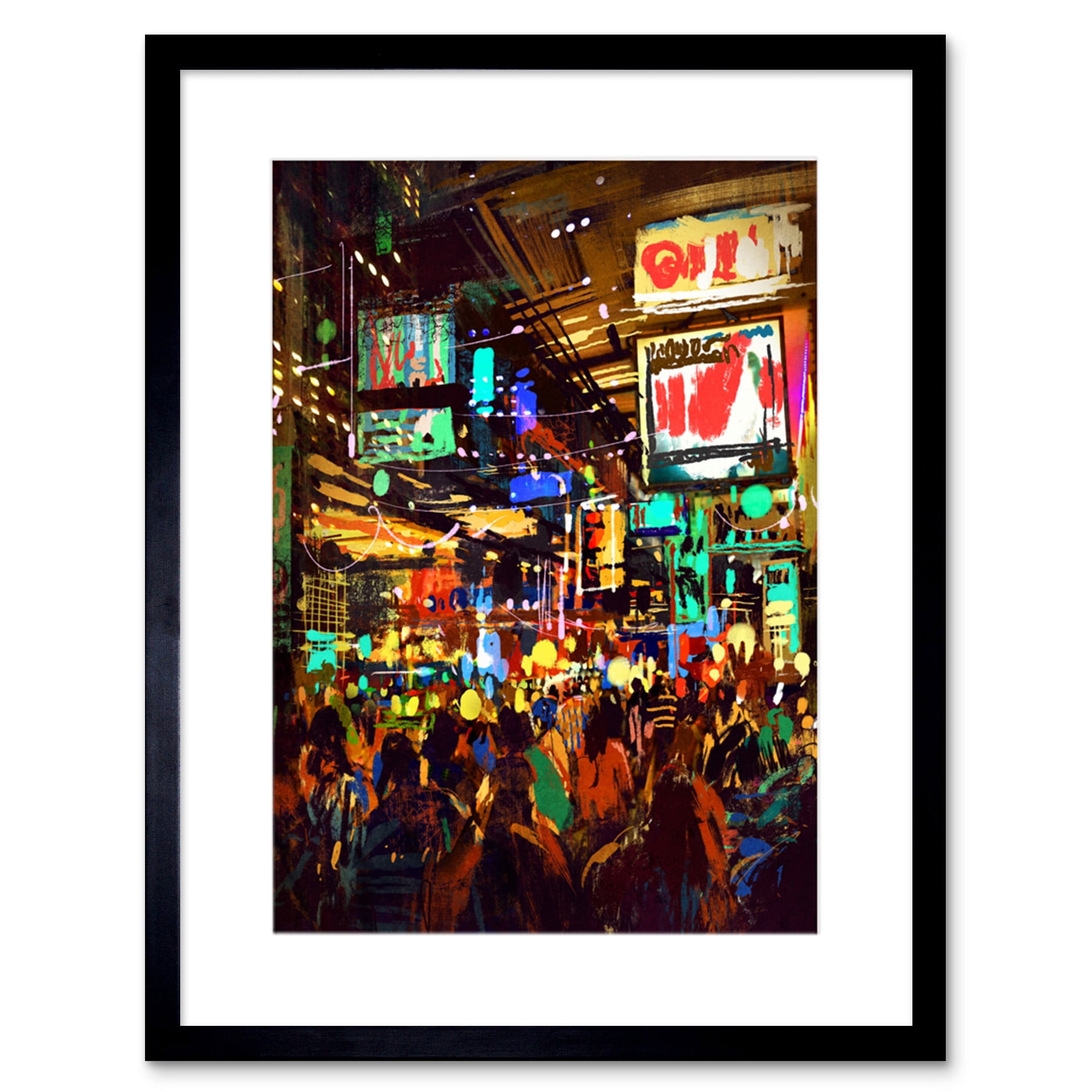 Crowded Cityscape at Night Art Print Framed Poster Wall Decor 9x7 inch ...