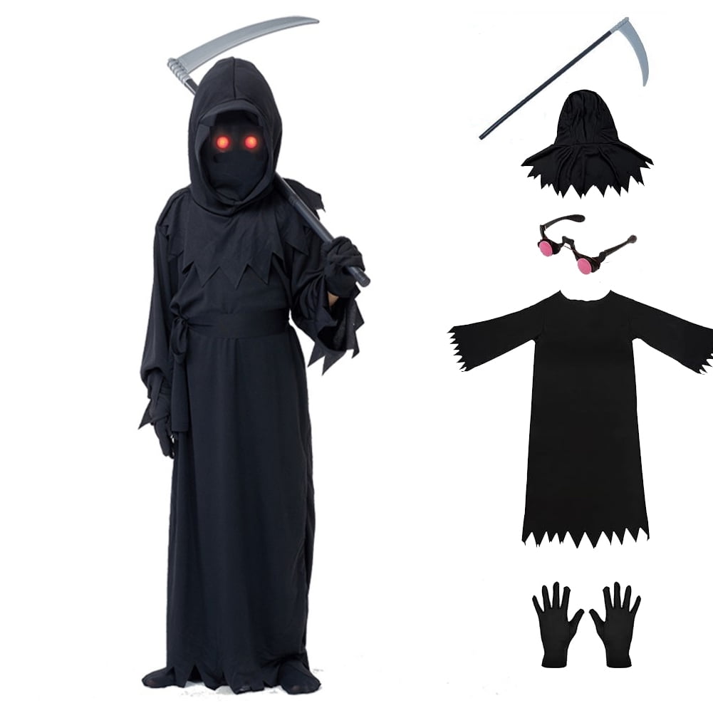 Crowdstage Grim Reaper Halloween Costume with Glowing Red Eyes for Kids ...