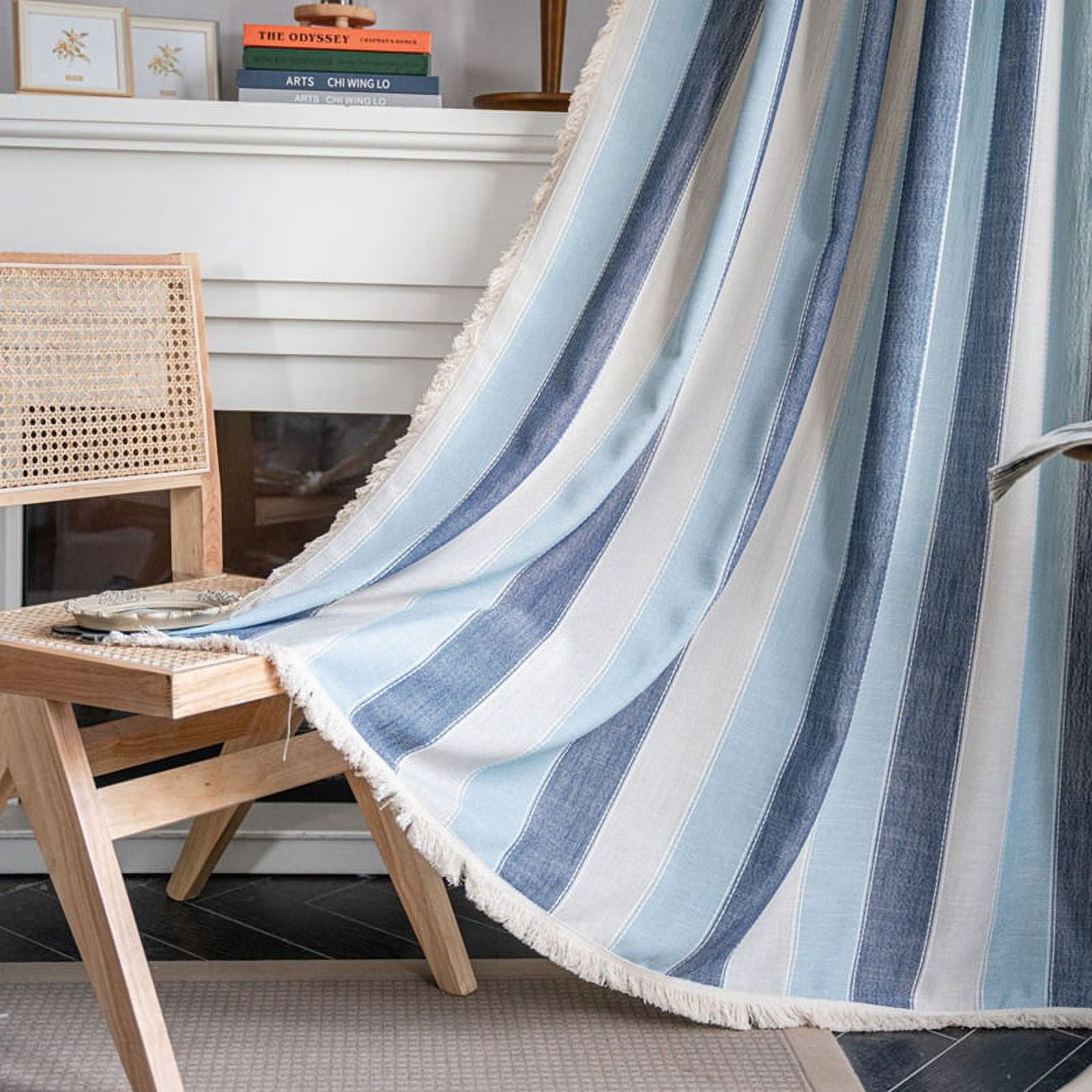 Crowdstage Pink Blue Stripe Sheer Color Block Window Curtain Panel ...