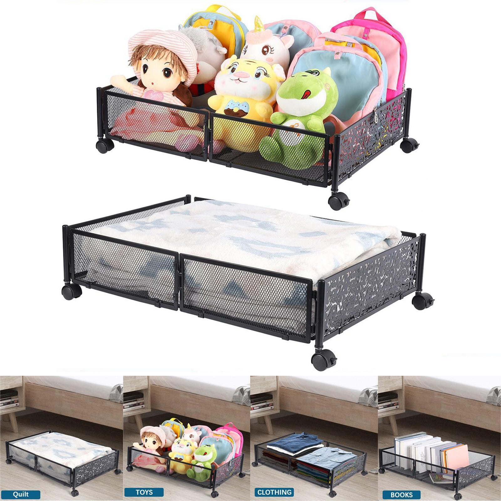 Crowdstage Under Bed Storage Containers with Wheels, 2 Pack Foldable ...