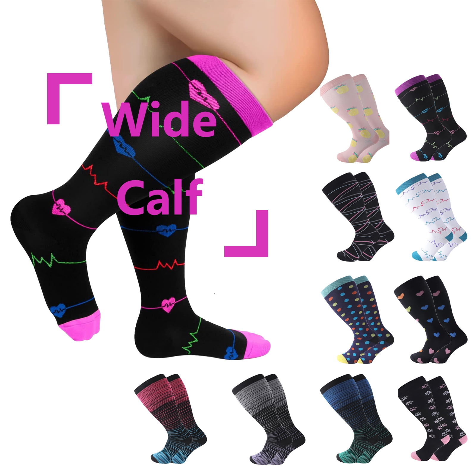 Crowdstage Wide Calf Compression Socks for Women and Men Circulation ...