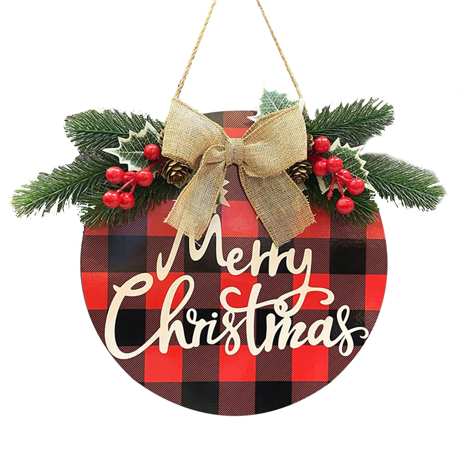 Crowdstar Welcome Sign for Front Door, Buffalo Plaid Wooden Welcome Hanging Door Sign Christmas ...