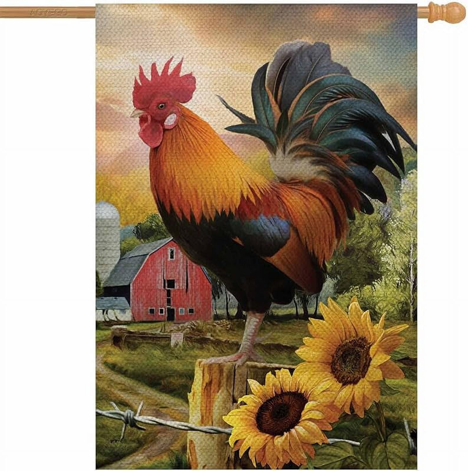 Crowing Rooster House Flag 28 x 40 Inch Large Vertical Double Sided ...