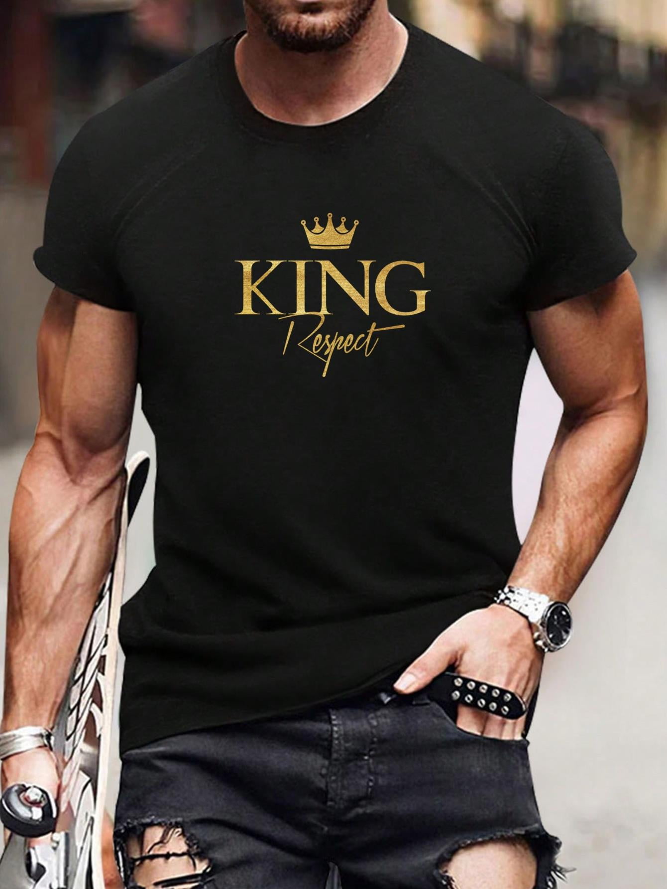 Crown And KING RESPECT Letter Graphic Print Men's Creative Top, Casual ...