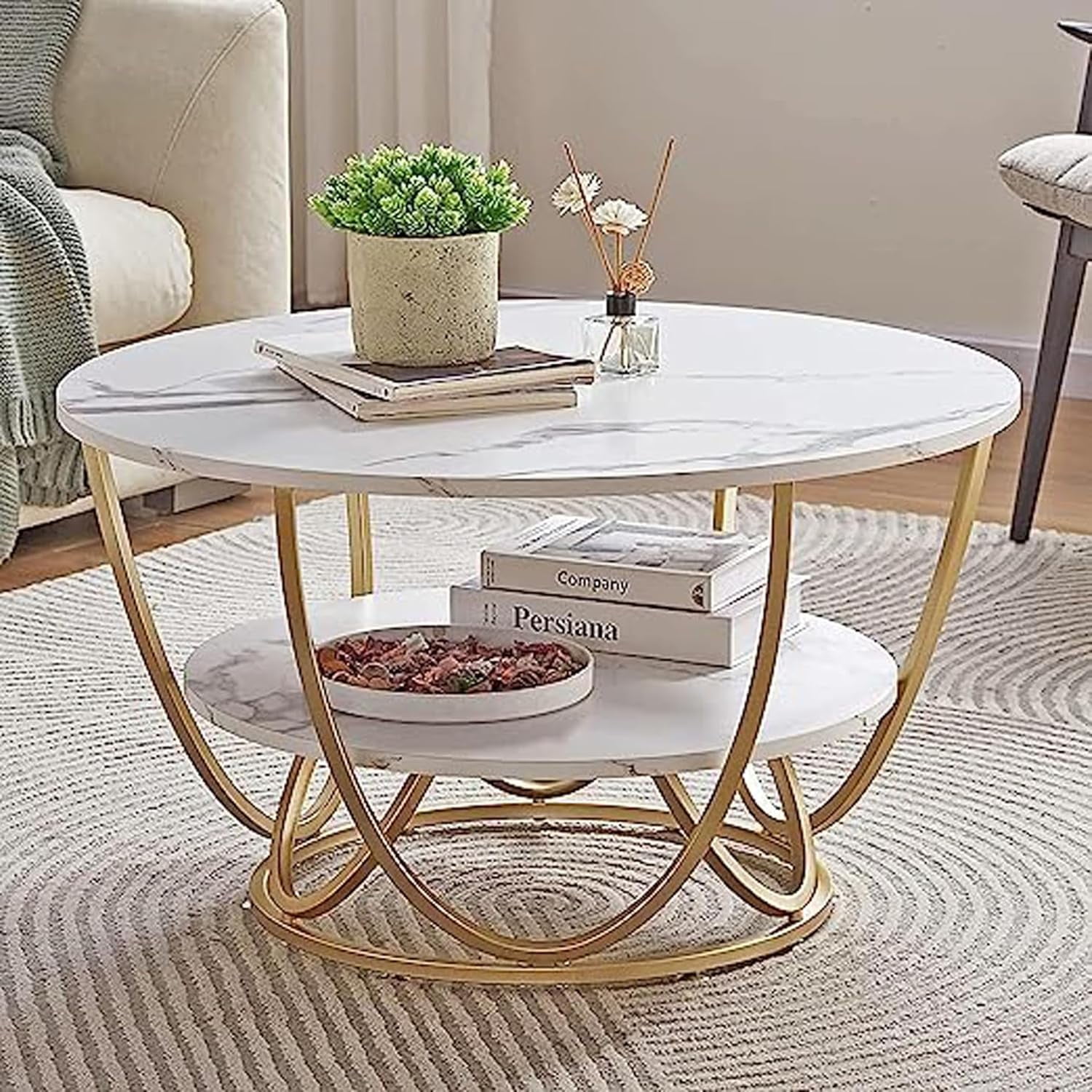 Crown Art Shoppee Round Storage Coffee Table Contemporary Coffee Table ...