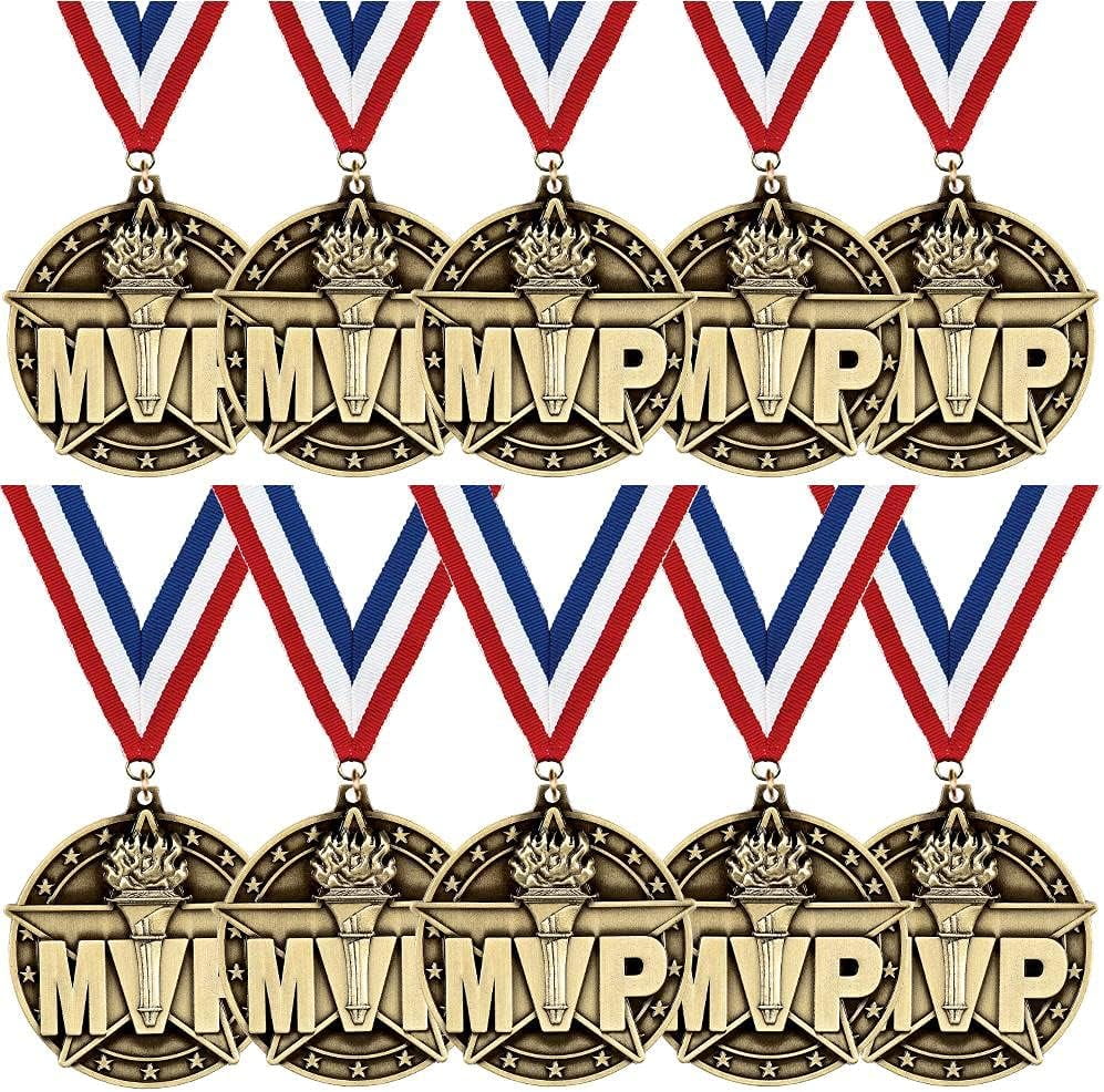 Crown Awards Bulk MVP Medals - 10 Pack - 2" Gold MVP Medals with Red ...