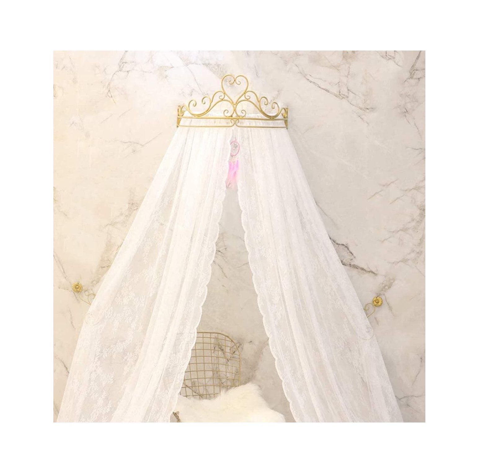 Crown Bed Curtain for Your , White Lace Metal Crown Bed Canopy, Kids ...