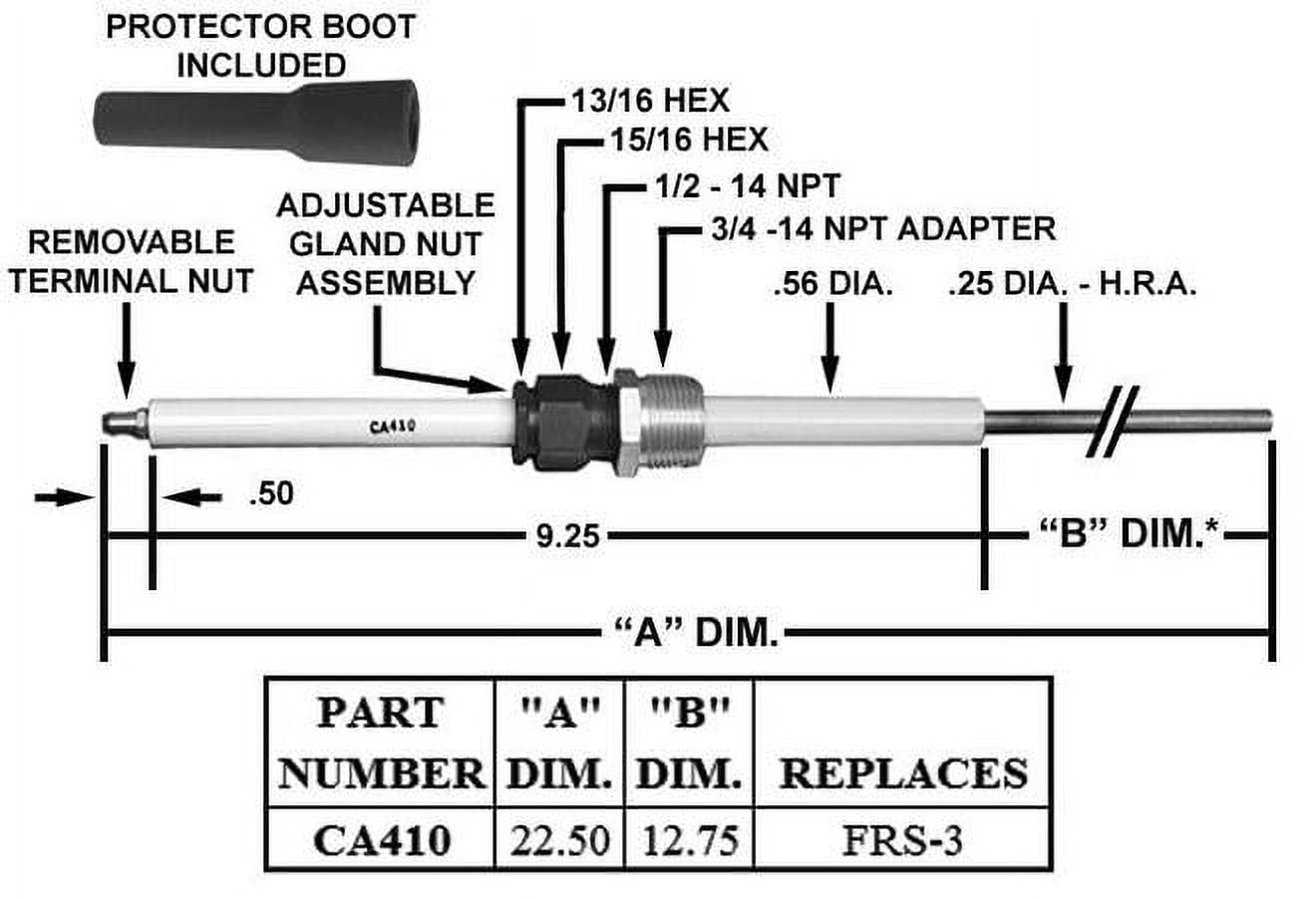 Crown CA410 Flame Rod For Auburn FRS-3 (13044), Maxon 27634 - Walmart.com