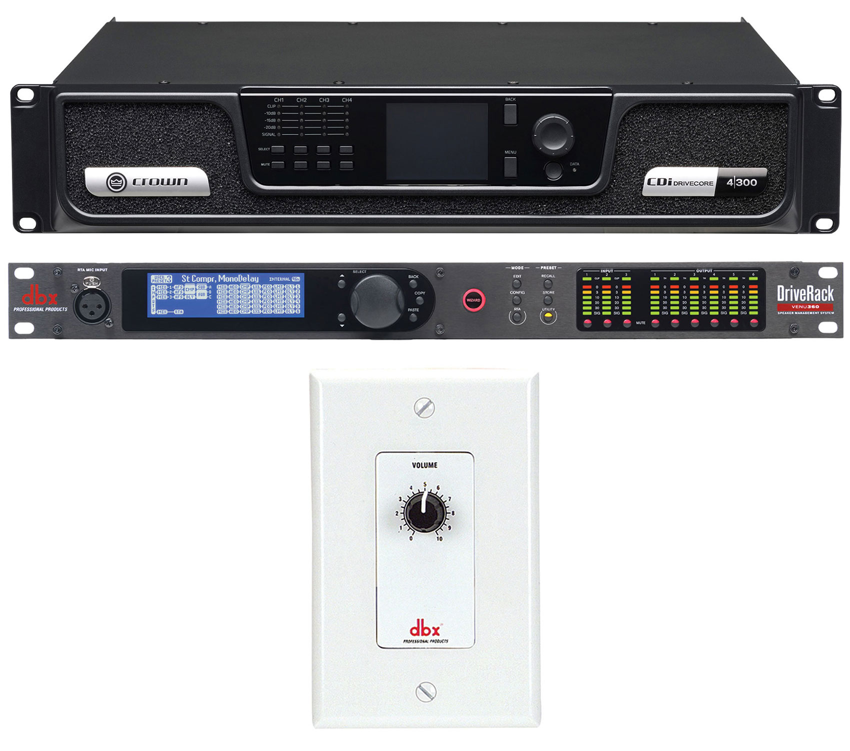 Crown CDI4300 CDI 4 x 300 Watt 70V Commercial Amplifier+DriveRack+Wall ...