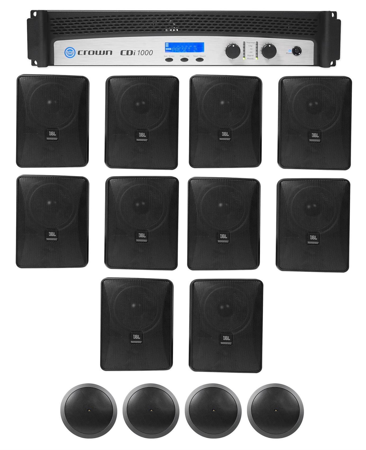 Crown CDi1000 500w 70V Commercial Amplifier+(10) JBL Wall + (4) Ceiling ...
