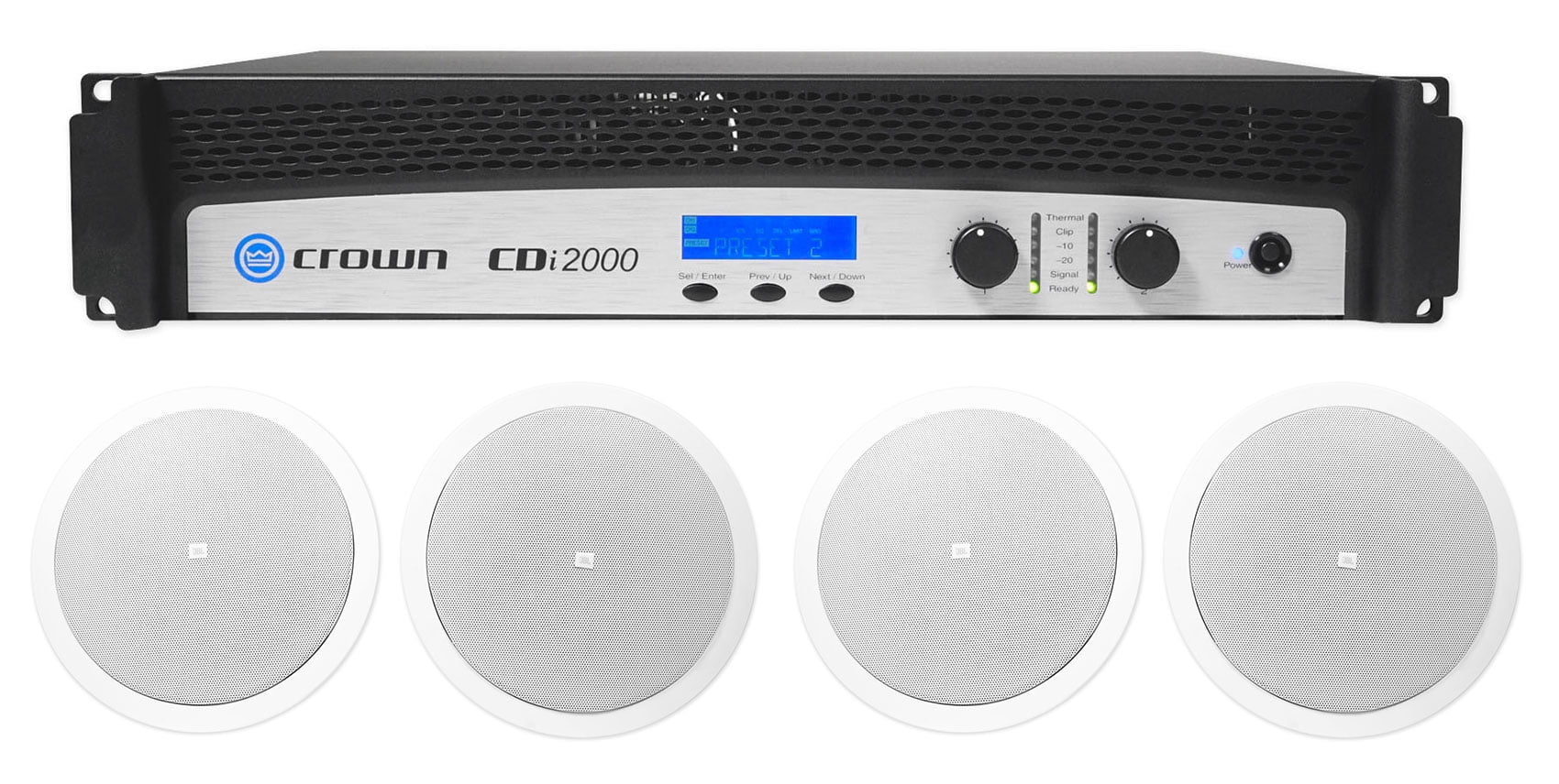 Crown CDi2000 800w 70V Commercial Amplifier+(4) White 60w JBL Ceiling ...