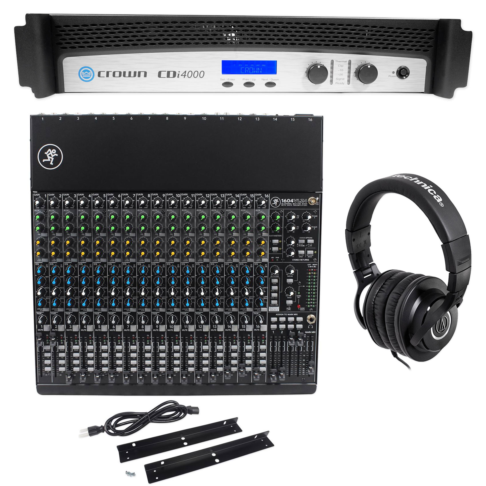 Crown CDi4000 2-Ch 1200w Amplifier+Mackie Analog Mixer+Audio Technica ...