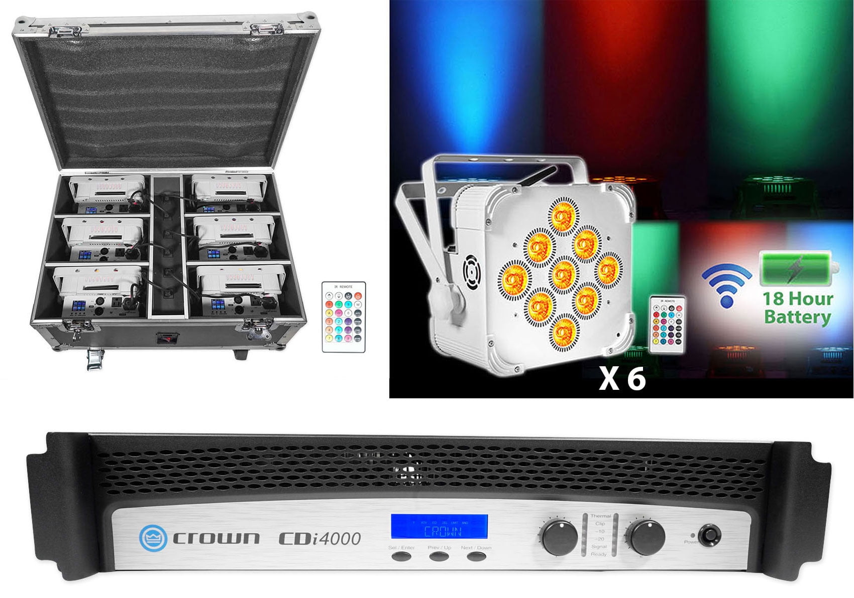 Crown CDi4000 2-Ch. 1200w Power Amplifier Amp+(6) White Wireless Par ...