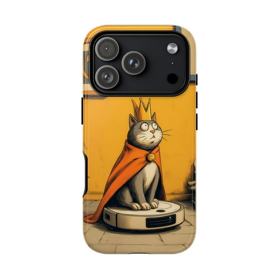 Crown Cat Riding Vacuum Funny Cartoon Quirky Scene Phone Case with ...