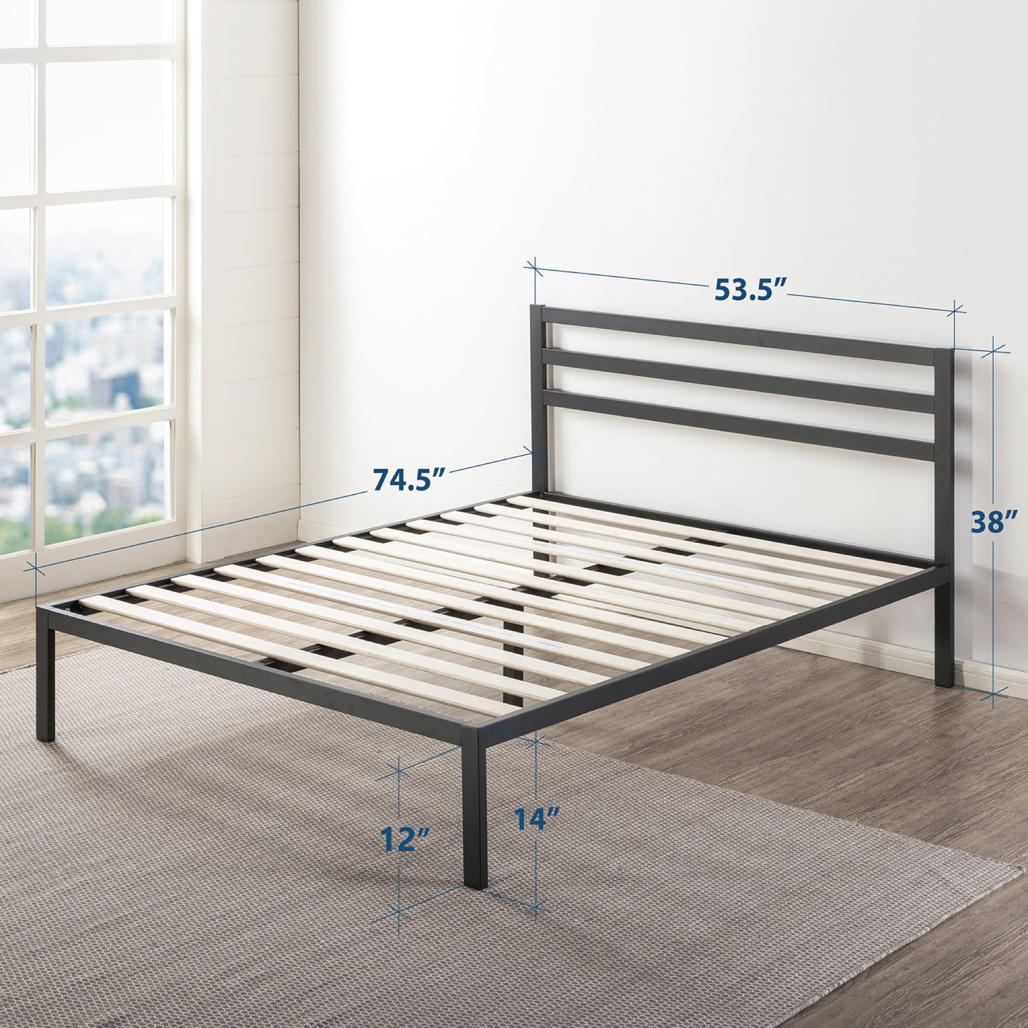 Crown Comfort 14 Inch Metal Platform Bed with Wood Slat Support By Full ...