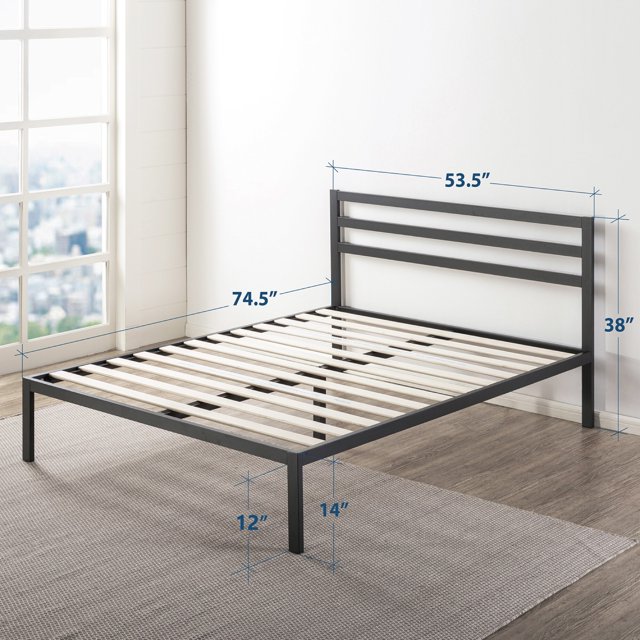 Crown Comfort 14 Inch Metal Platform Bed with Wood Slat Support By Full ...