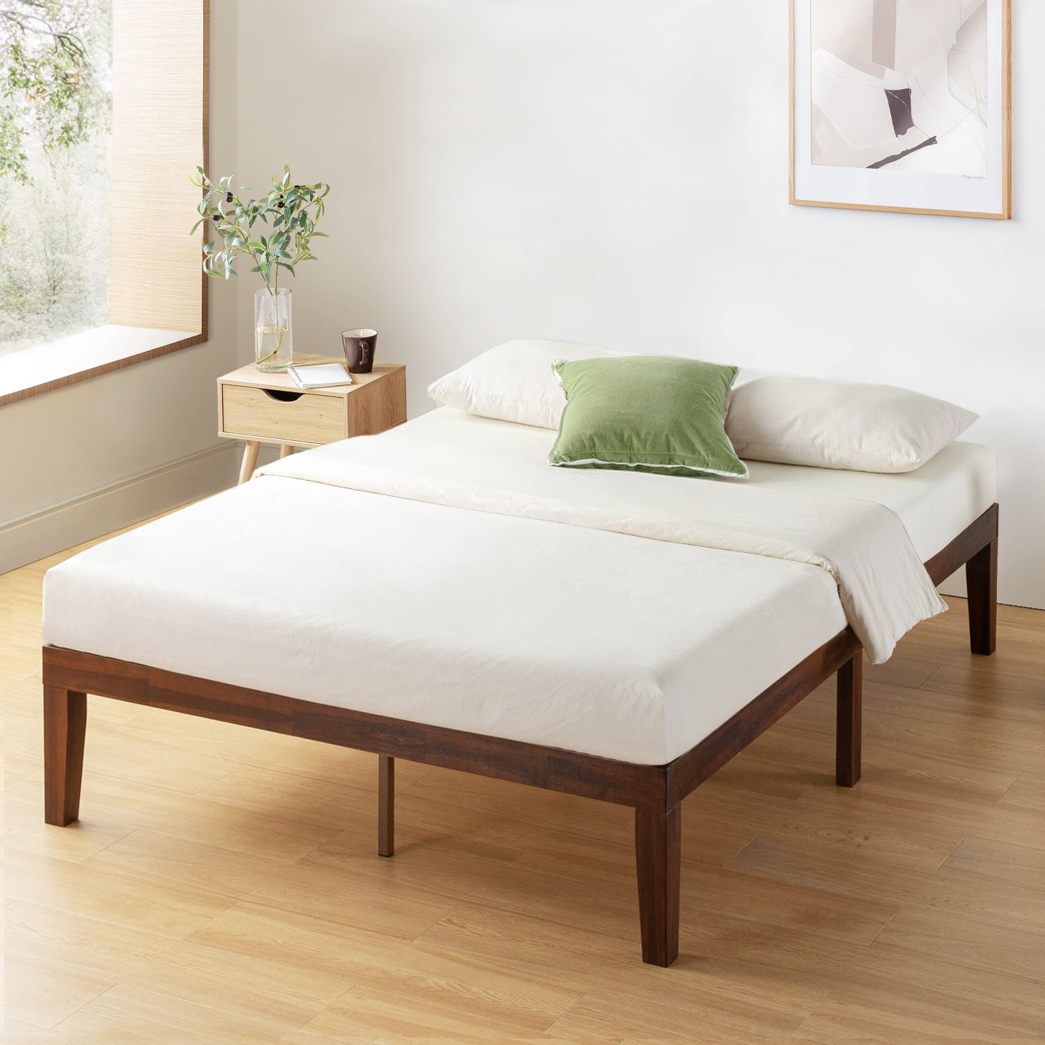 Crown Comfort 16 Inch Classic Solid Wood Platform Bed Frame in Multiple ...