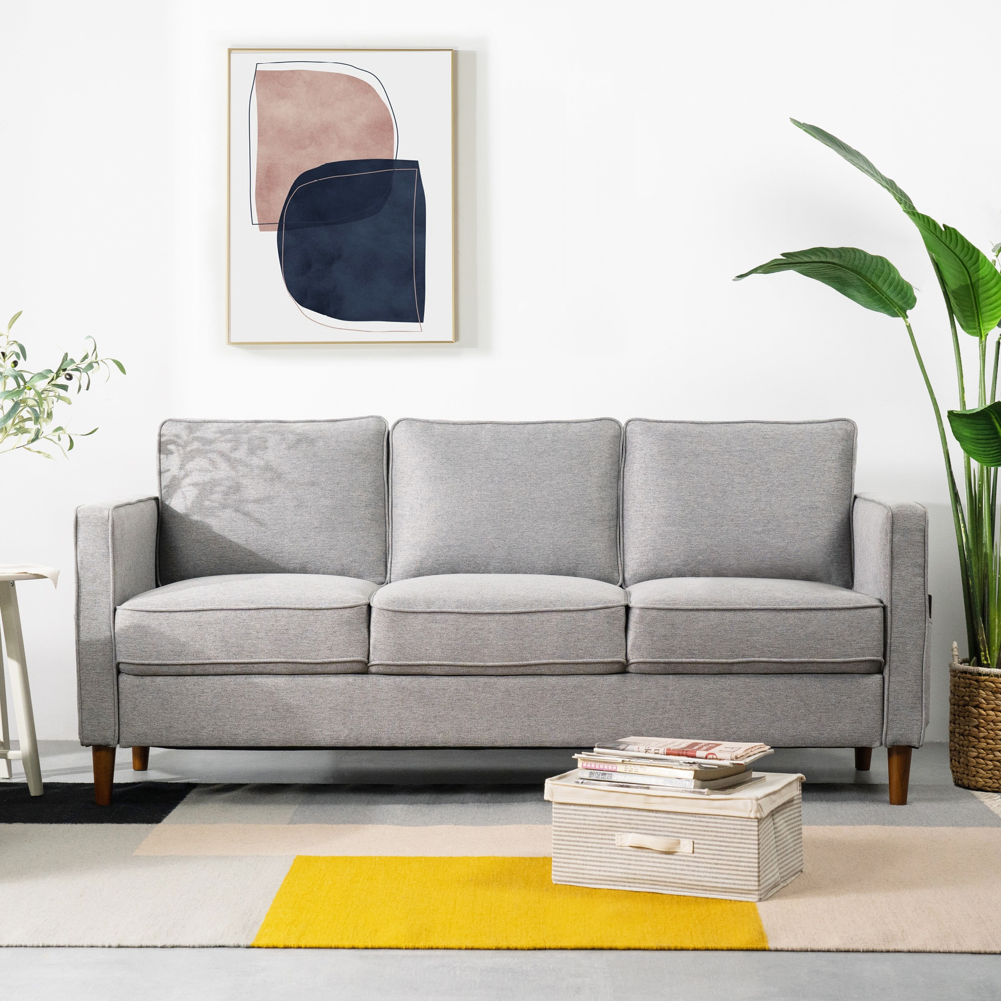 Crown Comfort HANA Modern Linen Sofa w/ Arm Pockets by Grey N/A Single ...
